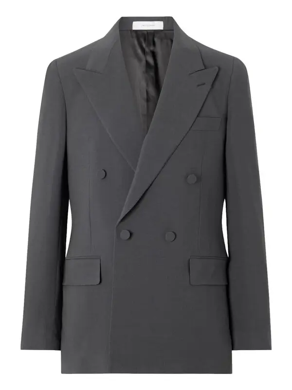 UMIT BENAN Richard Double-breasted Silk And Wool-blend Blazer - Gray