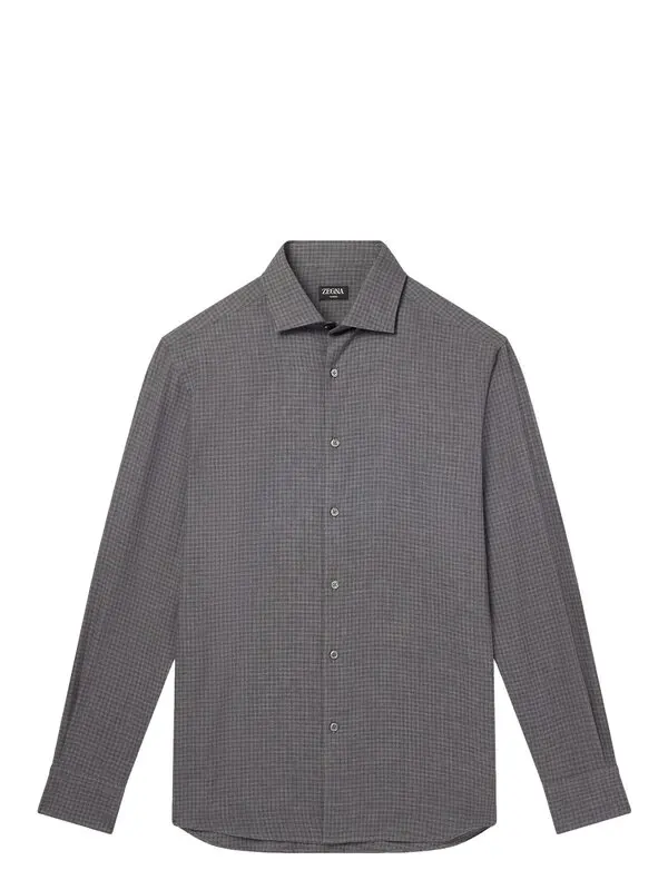 Zegna Checked Cashco-twill Shirt - Gray