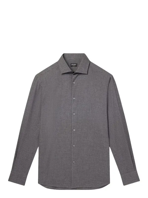 Zegna Checked Cashco-twill Shirt - Gray
