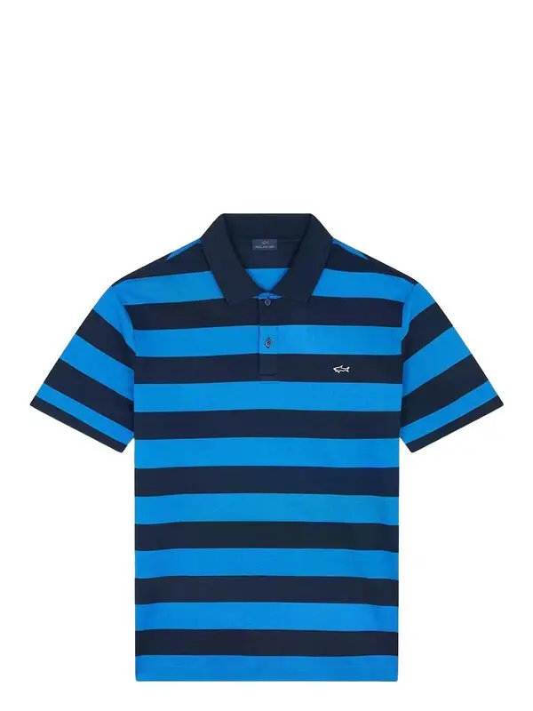 Paul & Shark Striped Double Piqué Cotton Polo Shirt - Blue