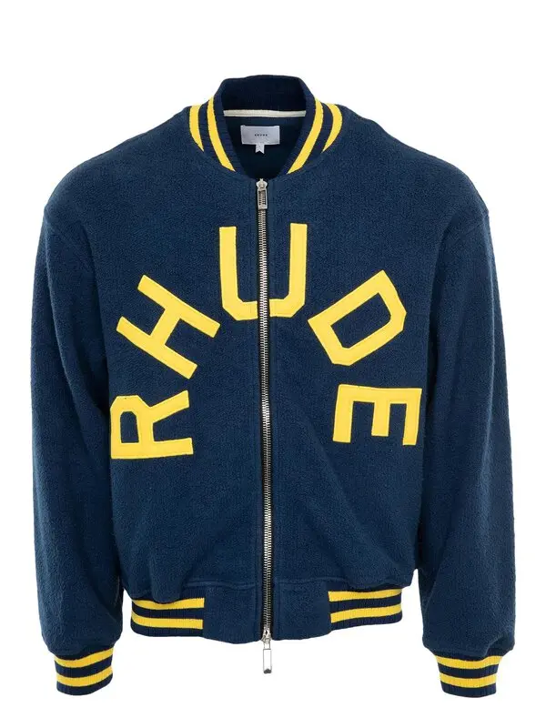 Rhude Oversized Logo Terry Varsity Jacket - Blue