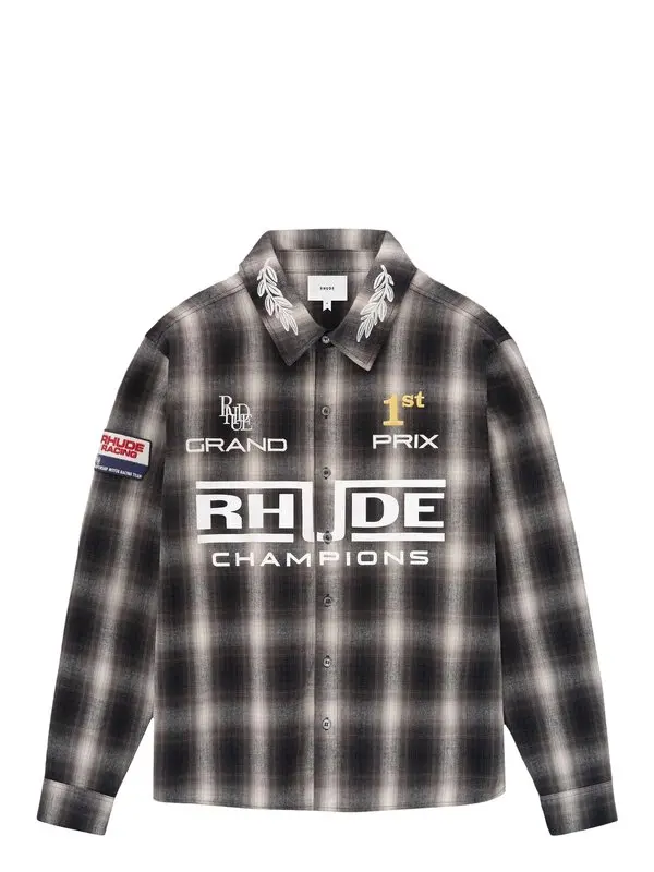 Rhude Racing Logo Printed Checked Shirt - Black
