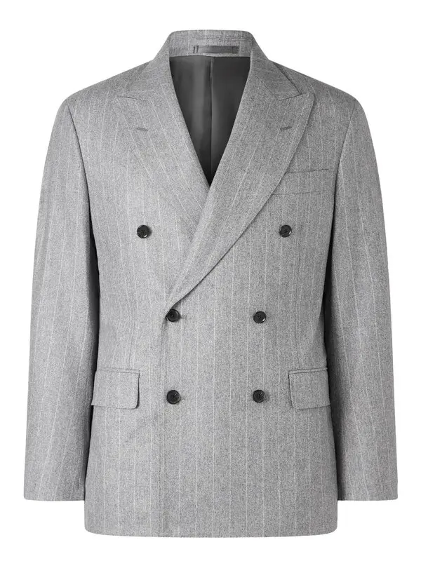 KAPTAIN SUNSHINE Double-breasted Pinstriped Wool Suit Jacket - Gray