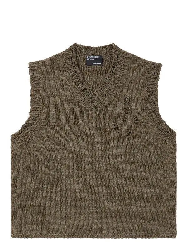 Enfants Riches Déprimés Distressed Wool Sweater Vest - Green
