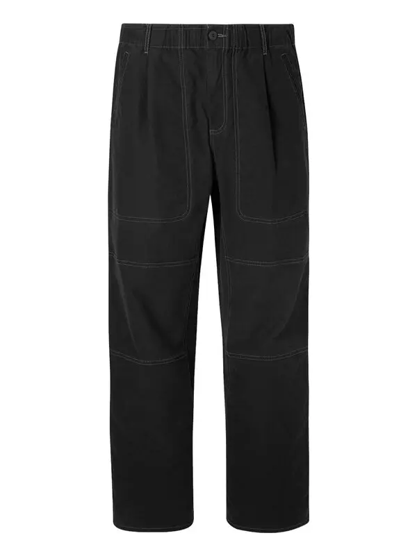 Folk Assembly Straight-leg Pleated Cotton-blend Trousers - Black