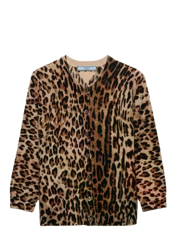 Prada Animal-print Cardigan - Brown