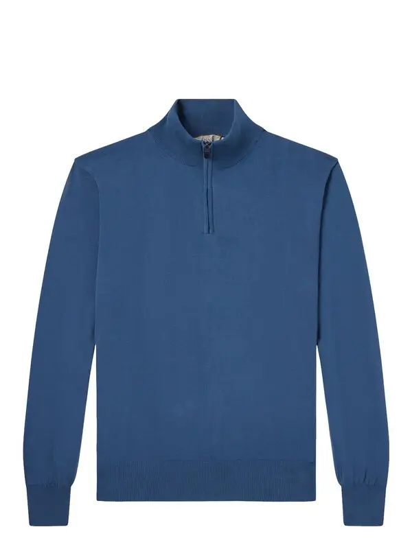 Canali Cotton Half-zip Sweater - Blue