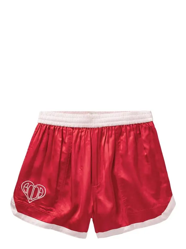 BODE Wide-leg Logo-embroidered Two-tone Satin Shorts - Red