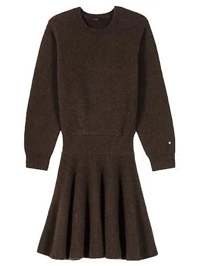Maje Round-neck Knitted Mini Dress - Dark Brown