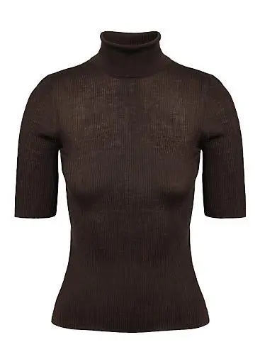 ME+EM Roll-neck Short-sleeve Wool Jumper - Ganache Brown
