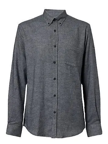 Sunspel Regular-fit Brushed Cotton Shirt - Charcoal Melange