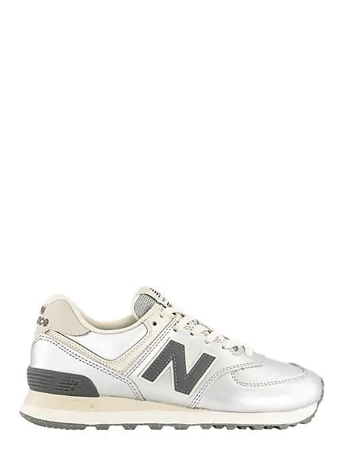 NEW BALANCE 574 Metallic-leather Trainers - Metallic Silver