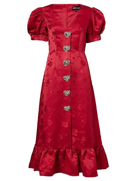 SISTER JANE Floral-jacquard Woven Midi Dress - Red