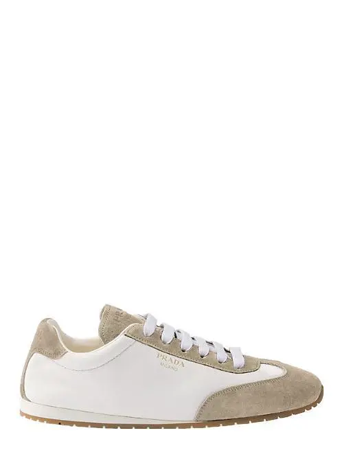 Prada Logo-print Leather And Suede Trainers - Neutral