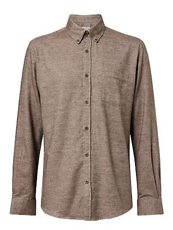Sunspel Regular Fit Brushed Cotton Shirt - Light Brown Melange