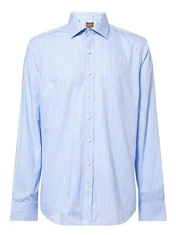 OSCAR JACOBSON Slim-fit Striped Cotton Shirt - Oxford Blue