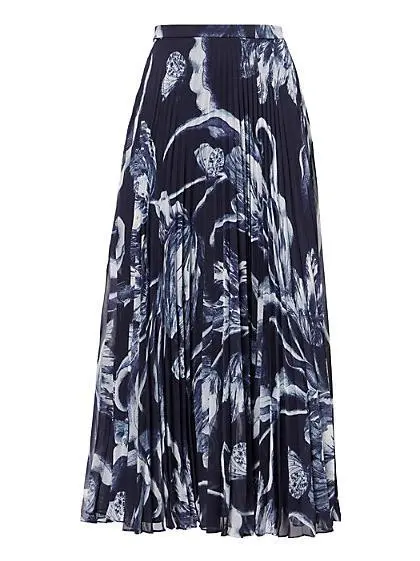 Erdem Pleated High-waist Midi Skirt - Botanical Midnight