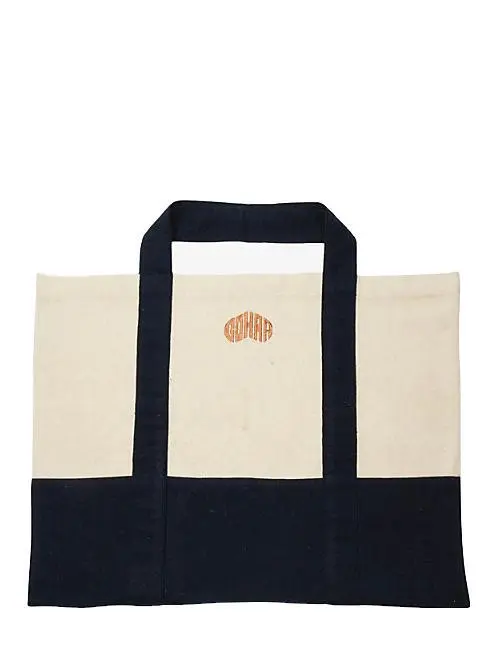 GOHAR WORLD Brand-embroidered Cotton-canvas Tote Bag - Navy