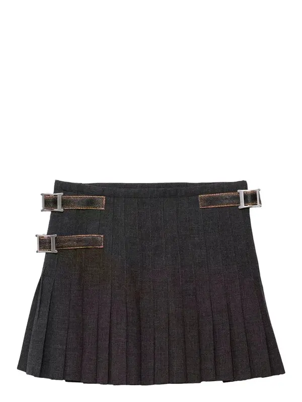 Prada Pleated Wool Mini Skirt - Grey