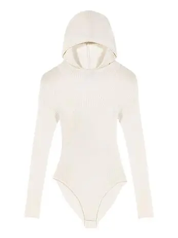 Maje Hooded Long-sleeve Stretch-knit Bodysuit - Ecru
