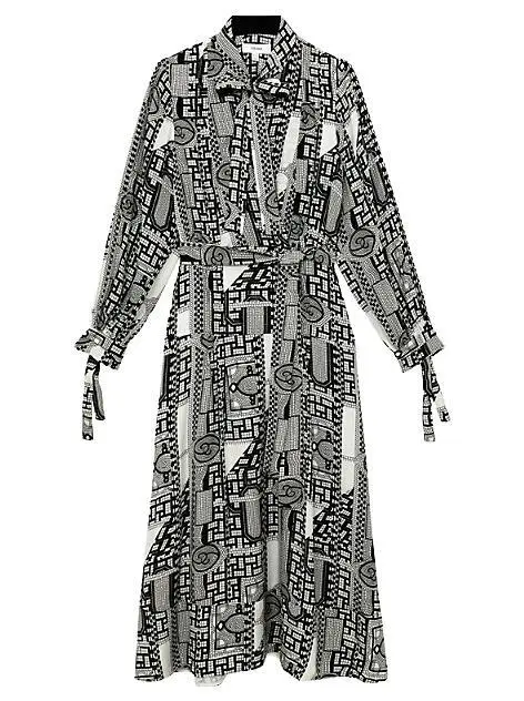 REISS Geometric-print Woven Midi Dress - Black Ivory