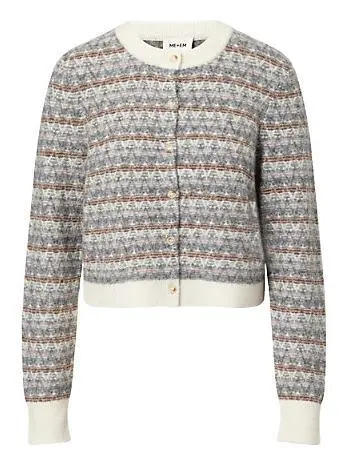 ME+EM Crop Printed Stretch-wool Blend Cardigan - Cream Multi