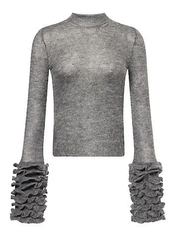 Alaïa Regular-fit Wool-blend Jumper With Frilled Cuffs - Gris Chine