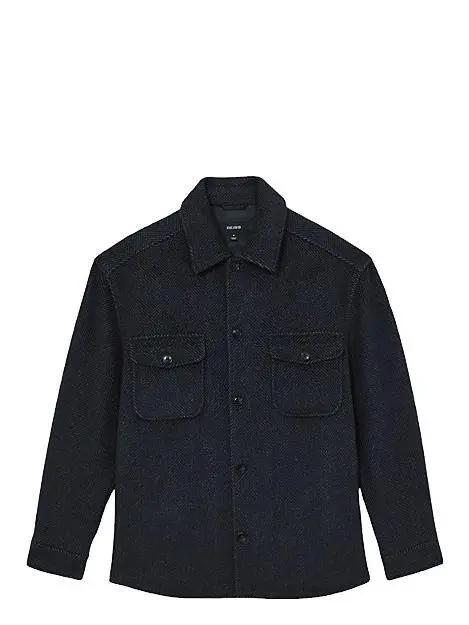 REISS Compton Herringbone Wool-blend Overshirt - Navy