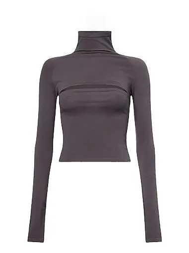Alaïa Cut-out Long-sleeves Stretch-woven Top - Anthracite