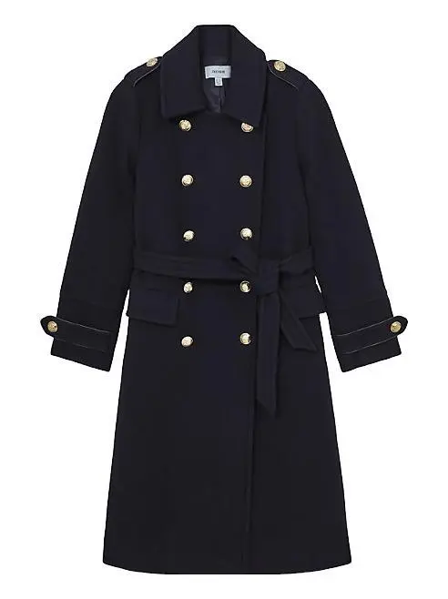 REISS Farley Double-breasted Wool-blend Coat - Navy