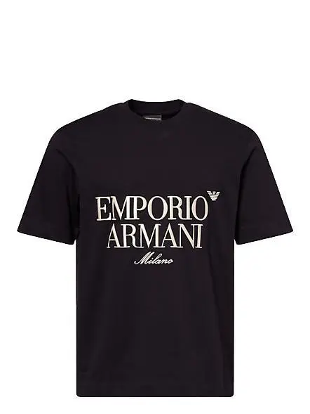 Emporio Armani Brand-embroidery Relaxed-fit Cotton-jersey T-shirt - Blue Navy