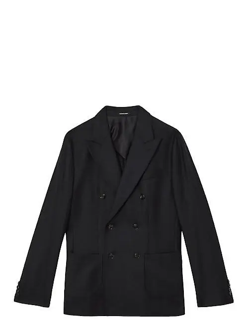 REISS Muse Double-breasted Wool Blazer - Navy
