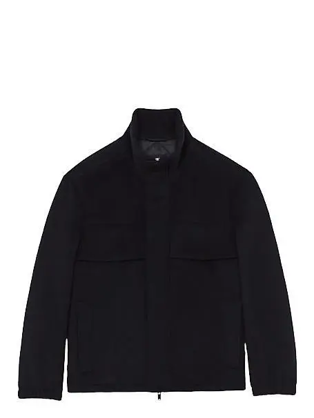 REISS Wool-blend Funnel-neck Jacket - Navy