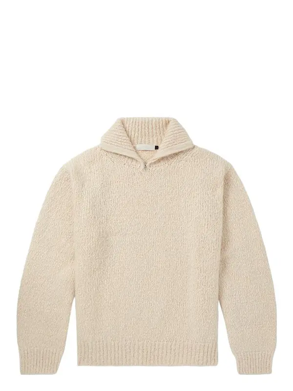 AMOMENTO Cotton-blend Half-zip Sweater - Neutrals