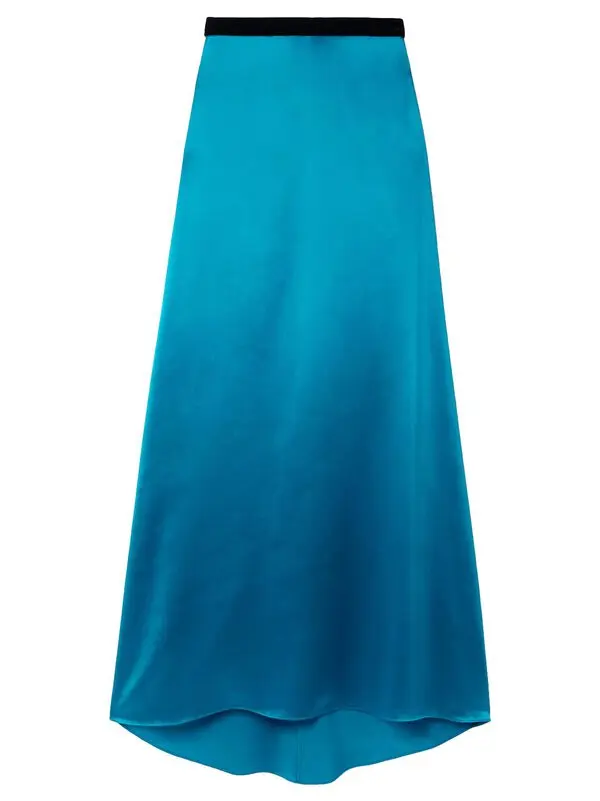 Valentino Garavani Velvet-trimmed Satin-crepe Maxi Skirt - Blue