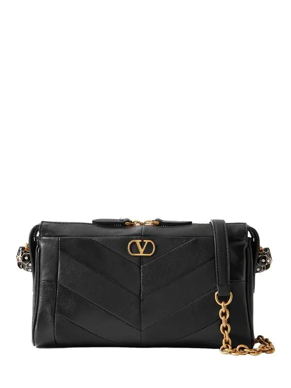 Valentino Garavani Panthea Paneled Leather Shoulder Bag - Black