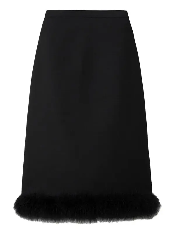 Valentino Garavani Feather-trimmed Wool And Silk-blend Crepe Skirt - Black