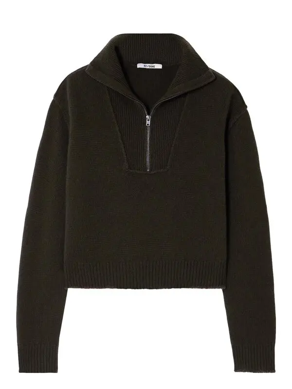 RE/DONE Frayed Wool And Cashmere-blend Half-zip Sweater - Green