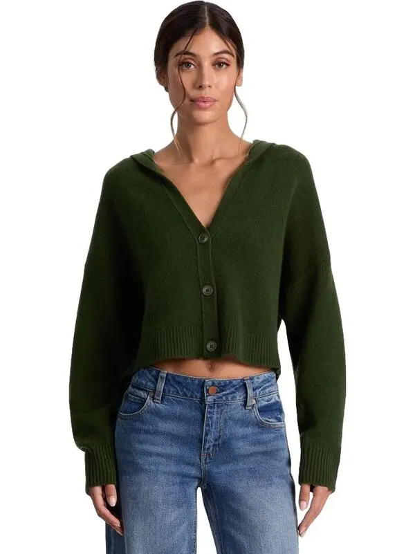 Alice + Olivia Corey Hooded Cashmere Cardigan - Green