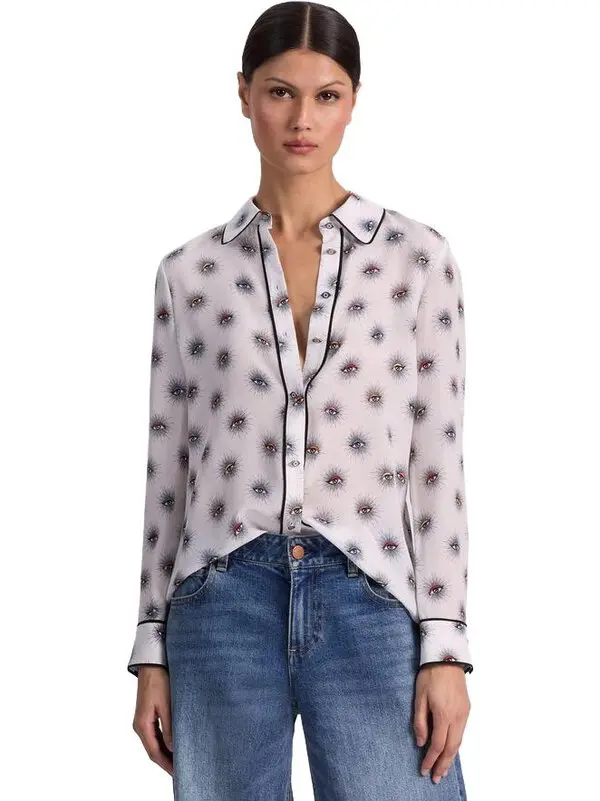 Alice + Olivia Willa Printed Silk Blouse - Denim
