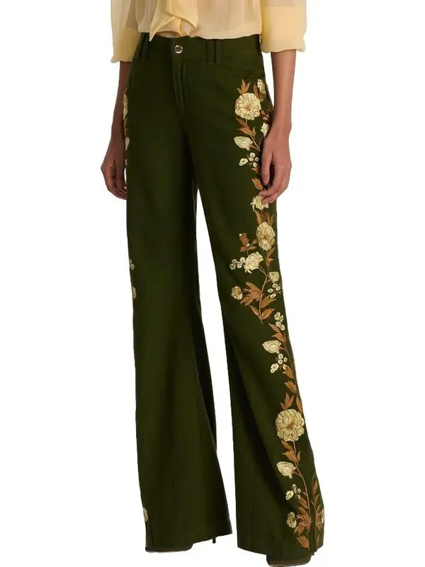 Alice + Olivia Akers Embroidered Pant - Olive