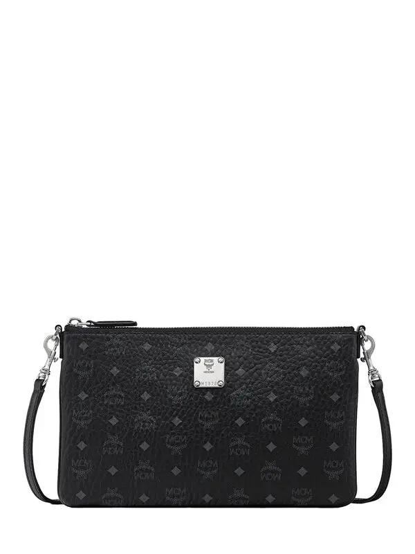 Mcm Visetos Monogram Pouch With Crossbody Strap - Black