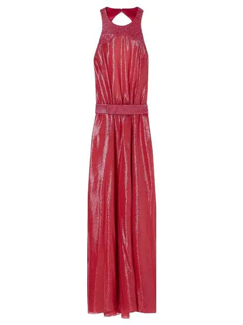 Giorgio Armani Long Dress In Silk Blend With Rhinestone Details - Red