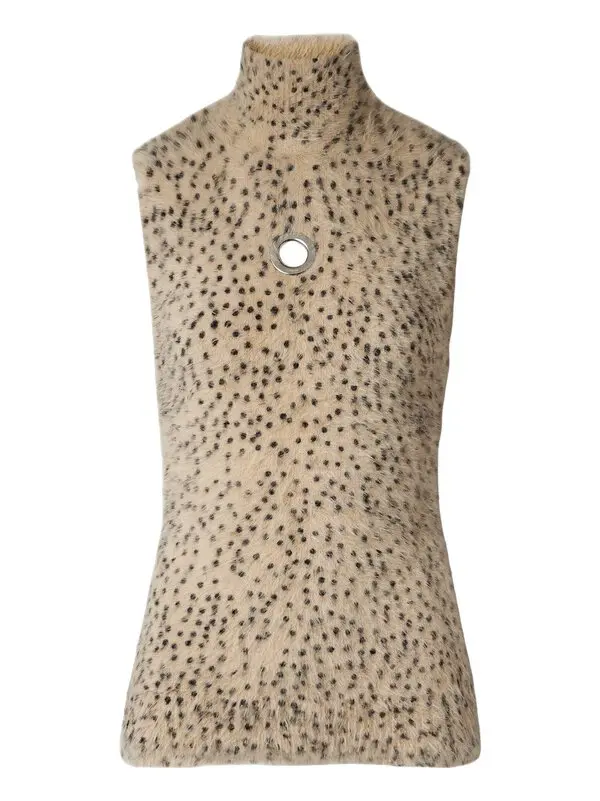Rabanne Embellished Cheetah-print Stretch-knit Turtleneck Tank - Neutrals
