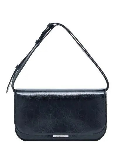 Giorgio Armani Patent Leather Clutch Bag With Shoulder Strap - Black