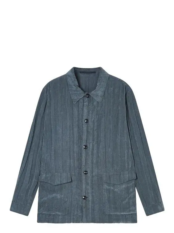 Giorgio Armani Blouson In Pleated Lyocell And Nylon Canvas - Blue