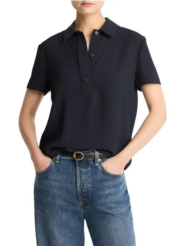 Vince Crepe Polo Shirt - Black