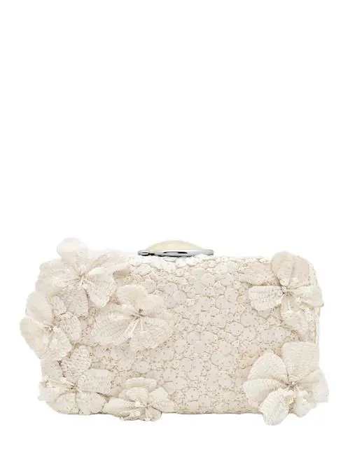 Oscar De La Renta Cherry Blossom Embroidered Minaudière - Red