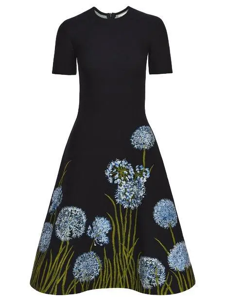 Oscar De La Renta Allium Jacquard Knit A-line Dress - Blue
