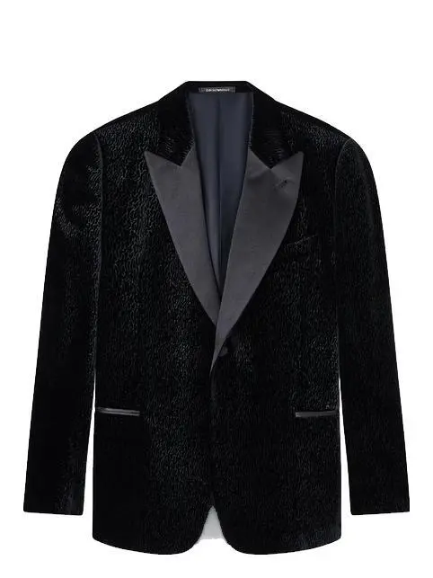 Emporio Armani Velvet Tuxedo Jacket With All-over Printed Motif - Black